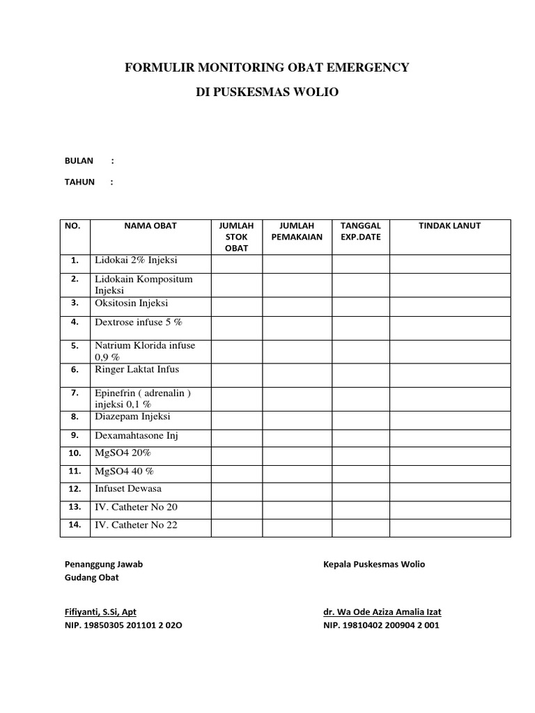 Emergency Medication Monitoring Form | PDF | Science & Mathematics