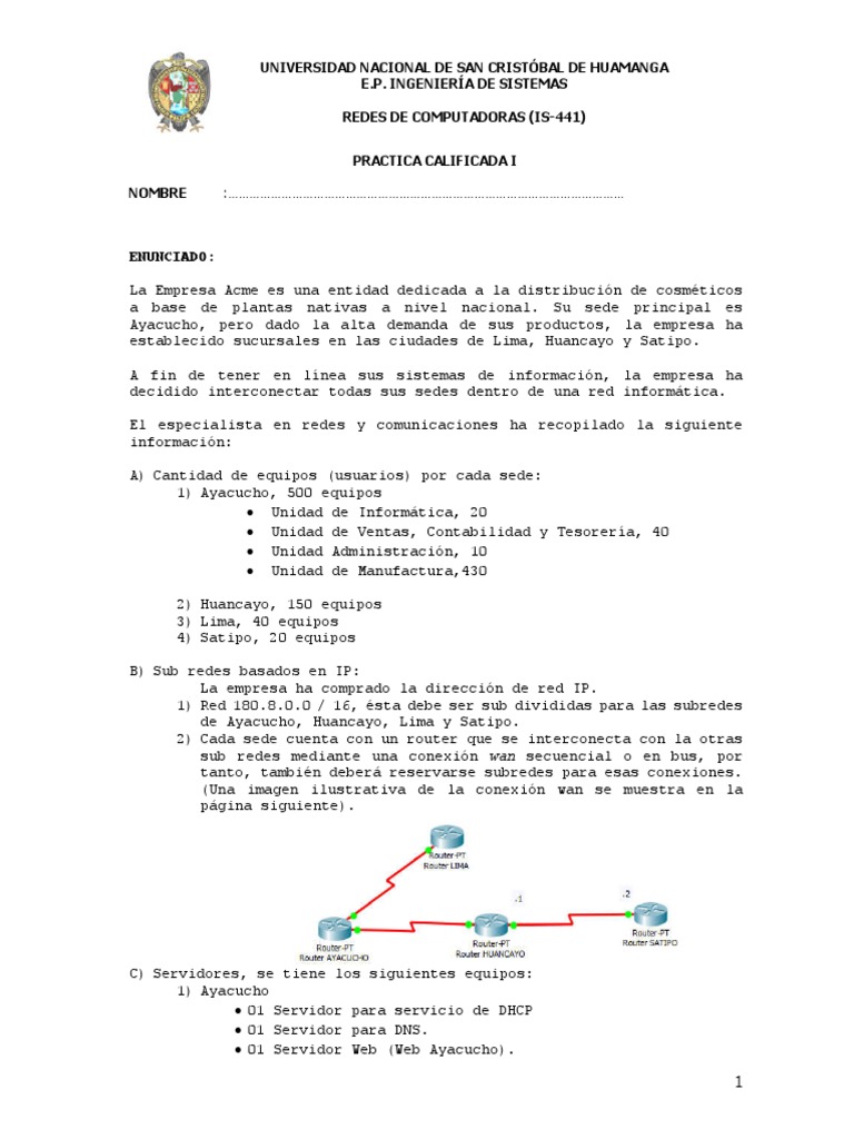 Redes - Práctica Calificada I | PDF | Dirección IP | Red de computadoras