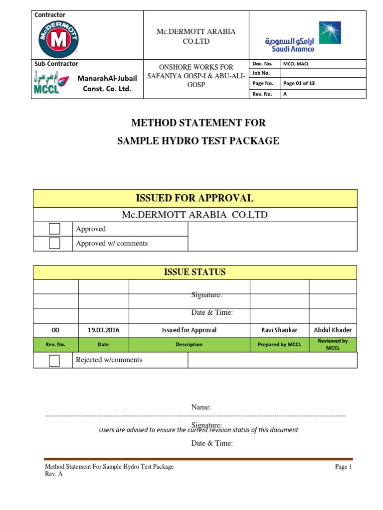 TP-01Hydrostatic Test Cover Sheet | PDF | Calibration | Nondestructive ...