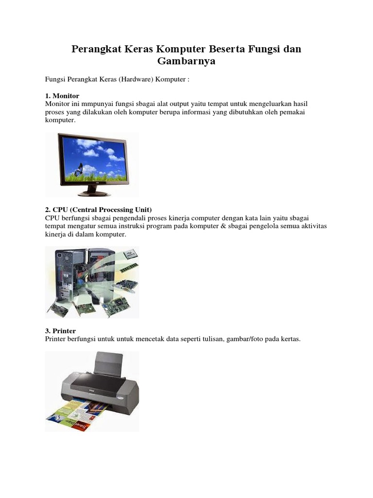 Perangkat Keras Komputer Beserta Fungsi Dan Gambarnya | PDF