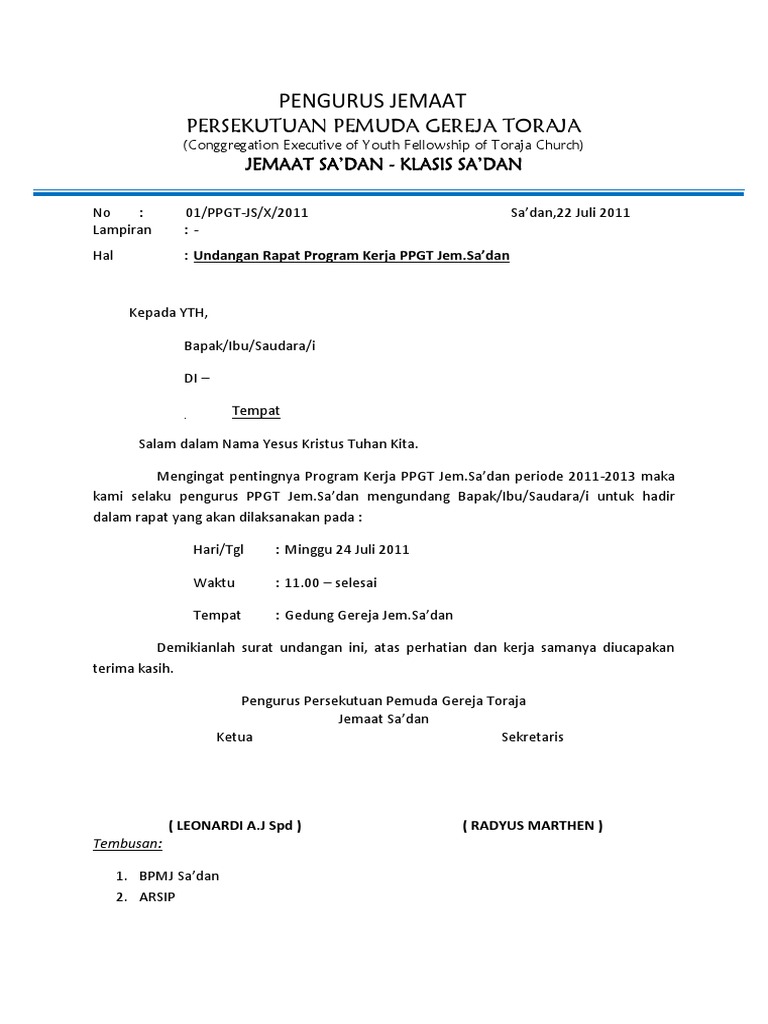 Rapat Program Kerja PPGT Jemaat Sa'dan | PDF