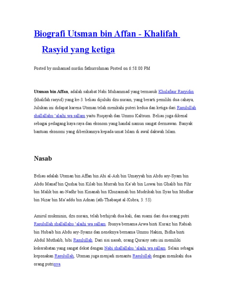 Biografi Utsman Bin Affan | PDF