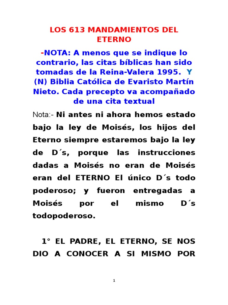 Los 613 Mandamientos Del Eterno 1. | PDF | Pascua | Idolatría