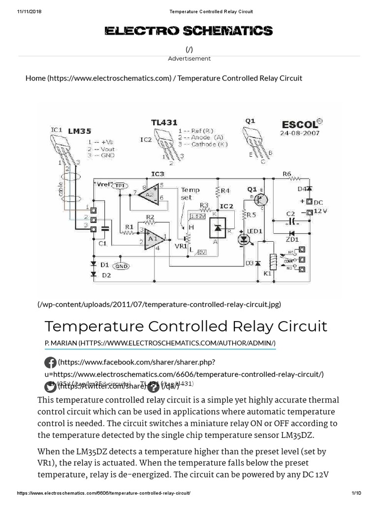 Temperature Controlled Relay Circuit | PDF | Relay | Electrical Network