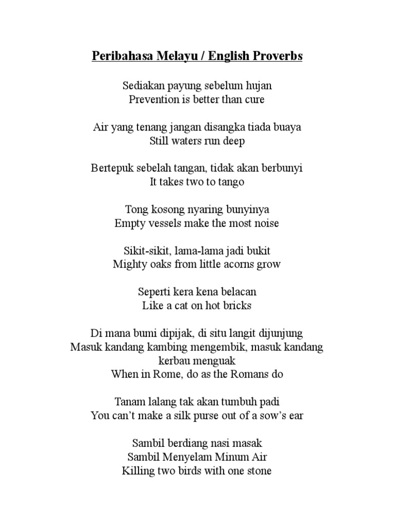 Peribahasa Melayu Inggeris | PDF