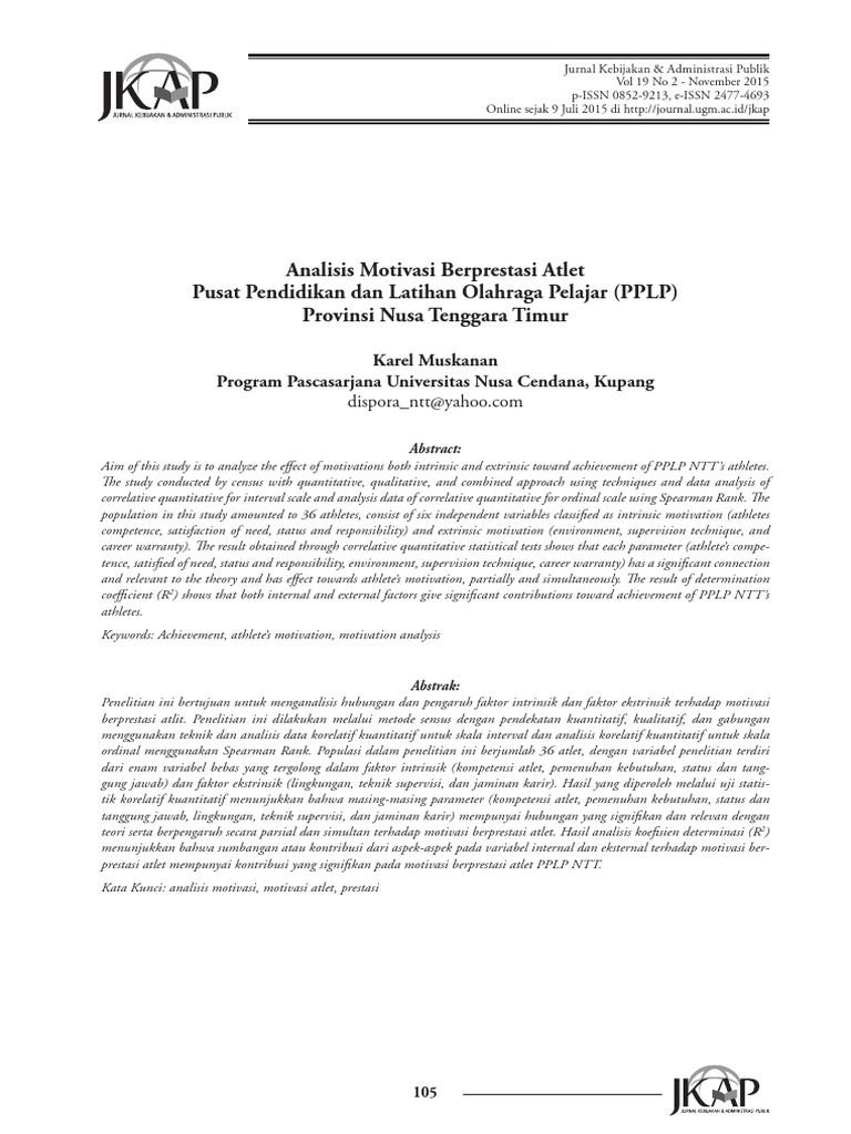 Analisis Motivasi Berprestasi Atlet Pusat Pendidik PDF | PDF