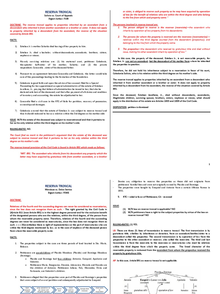 Reserva Troncal 1 | PDF | Intestacy | Inheritance