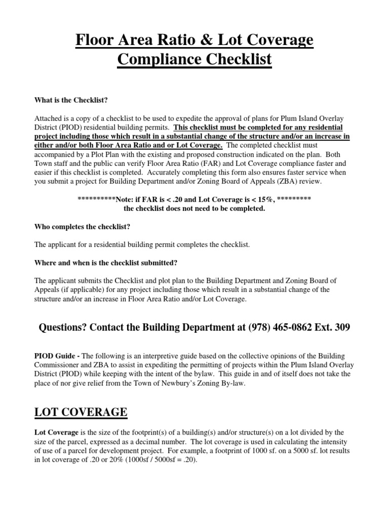 FAR & Lot Cov Checklist | PDF | Basement | Room