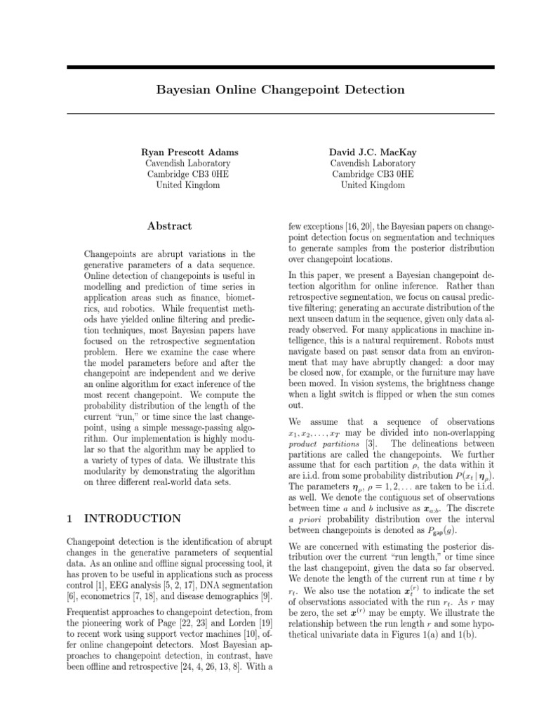 Bayesian Online Changepoint Detection | PDF | Bayesian Inference | Statistical Inference