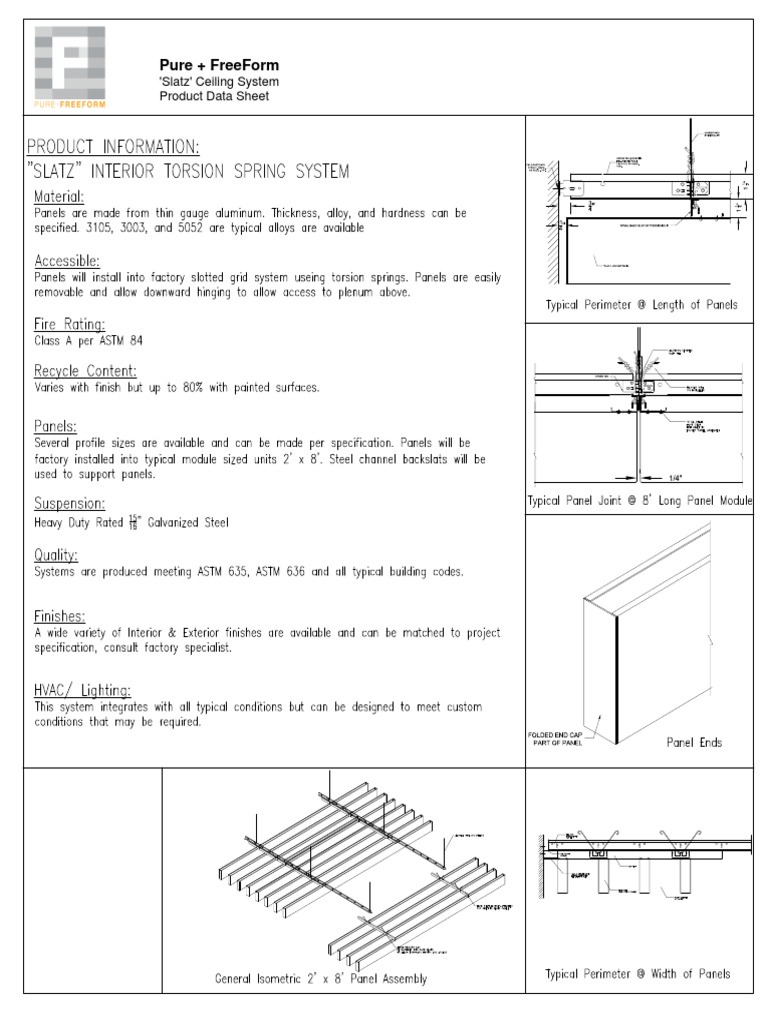 Pure + Freeform: 'Slatz' Ceiling System Product Data Sheet | PDF