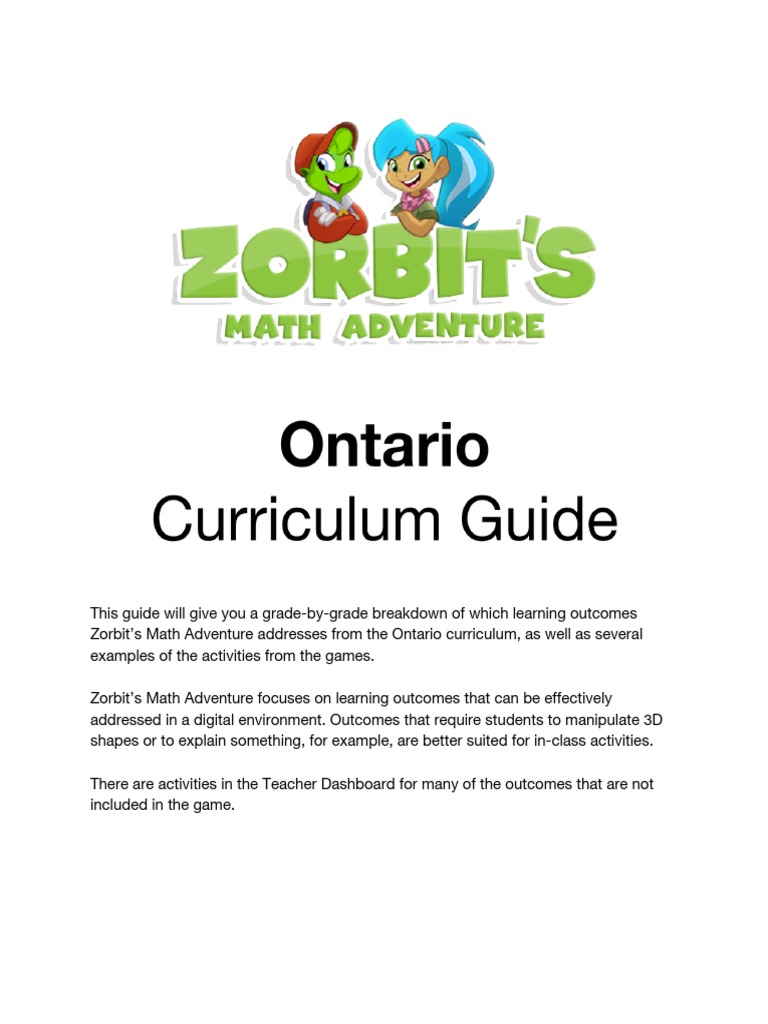 Zorbit's Math Adventure: Ontario Curriculum Guide | PDF | Division ...