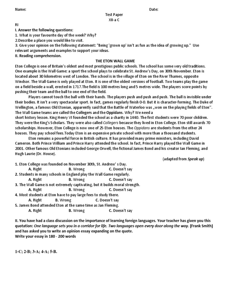 Test Paper | PDF | Monarchy Of The United Kingdom | Castle