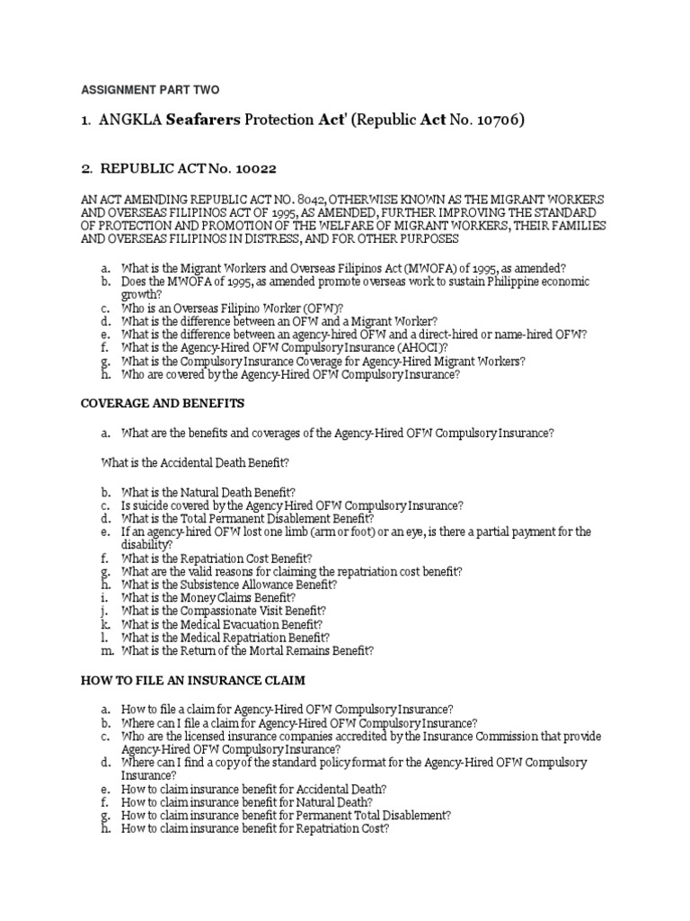 Assignment Labor Law Review | PDF | Migrant Worker | Welfare