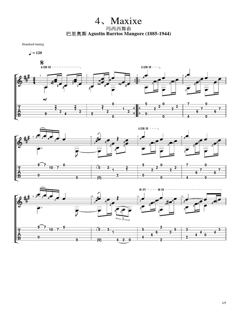 4 Maxixe: Agustin Barrios Mangore (1885-1944) | PDF | Guitars | Celtic Musical Instruments