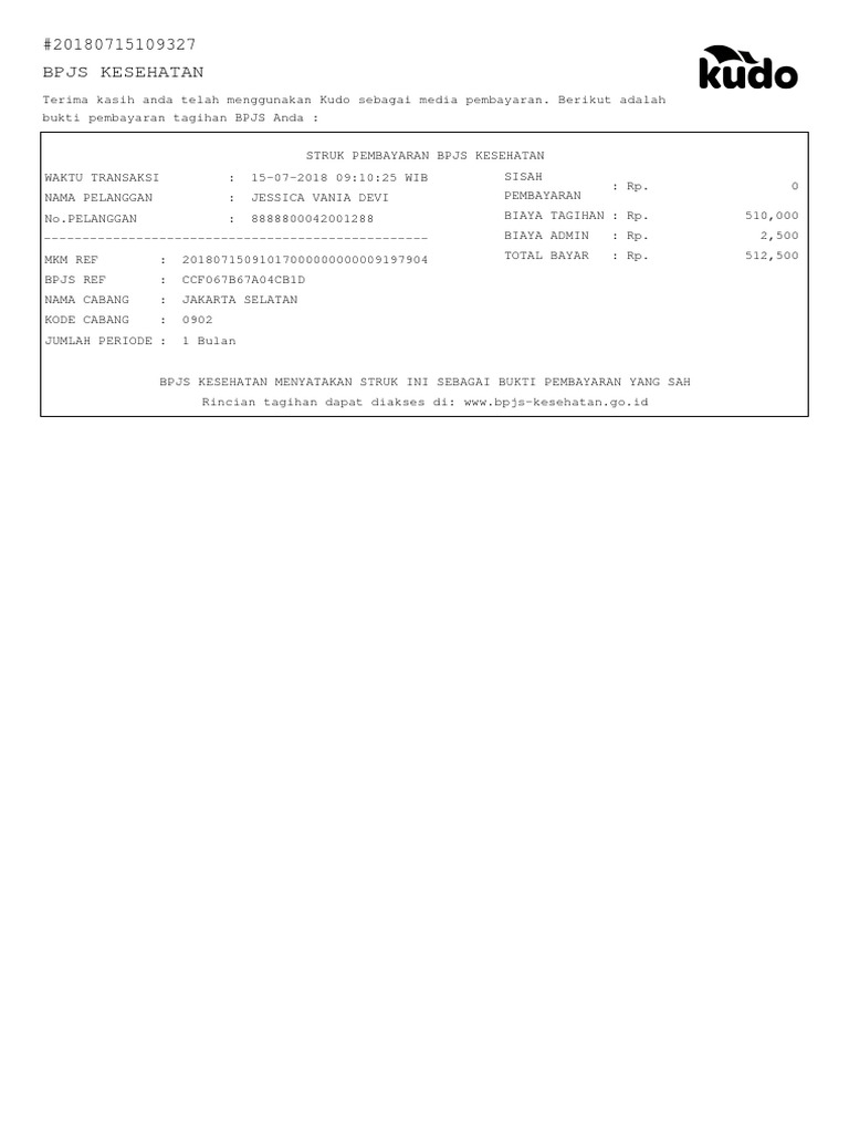 Bukti Pembayaran Bpjs PDF | PDF