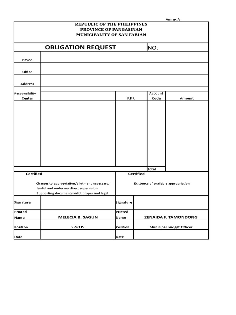 Obligation Request: Republic of The Philippines Province of Pangasinan ...