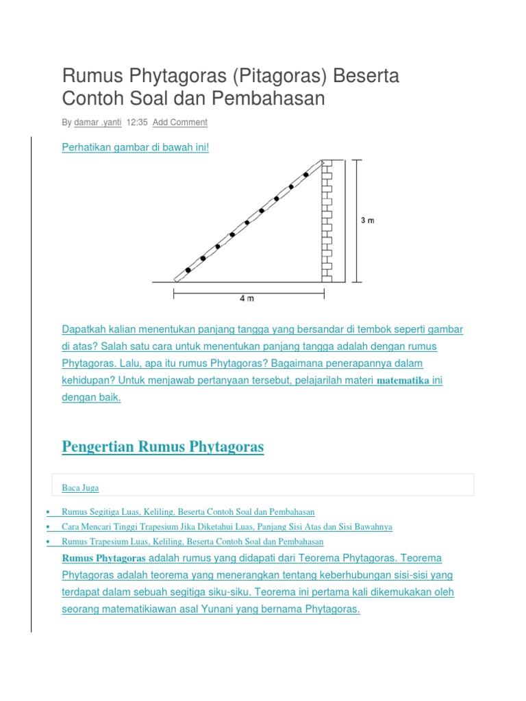 Rumus Phytagoras: Contoh dan Aplikasi | PDF | Metode & Bahan Ajar ...