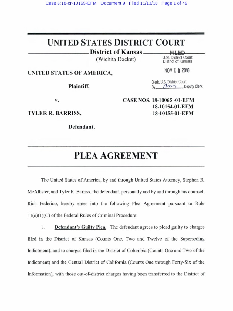 United States District Court: Plea Agreement | PDF | Plea Bargain | Plea