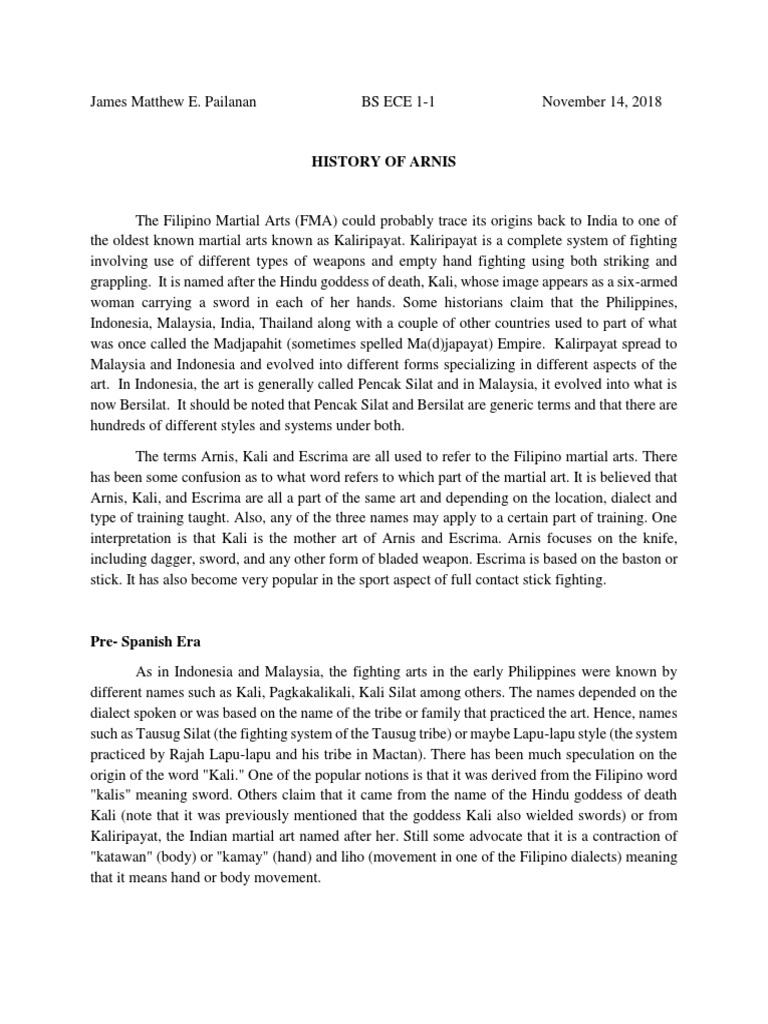 History of Arnis: Filipino Martial Arts | PDF | Philippines | Weaponry