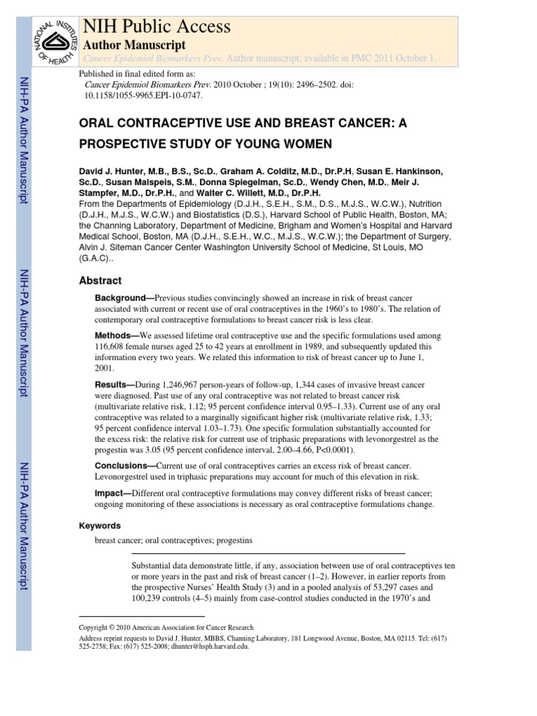 Oral Contraceptive Use and Breast Cancer A | PDF | Combined Oral ...