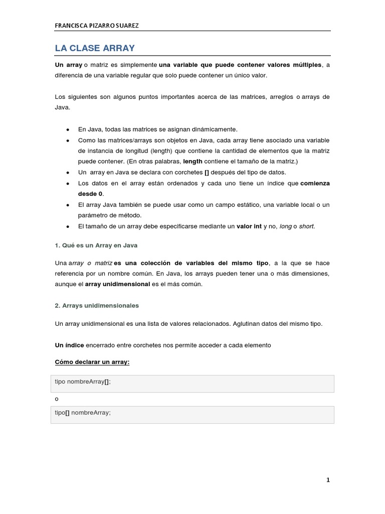 5-La Clase Array-Unidimensionales PDF | PDF | Estructura de datos de matriz | Java (lenguaje de ...