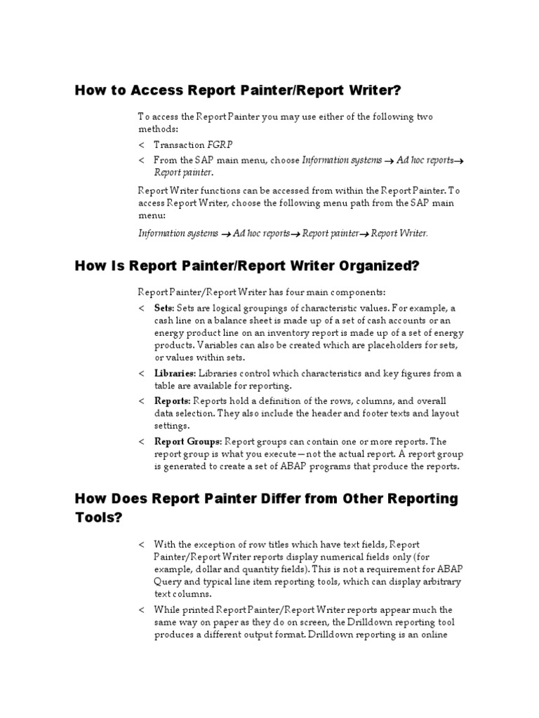 How To Access Report Painter/Report Writer? | PDF | Information ...