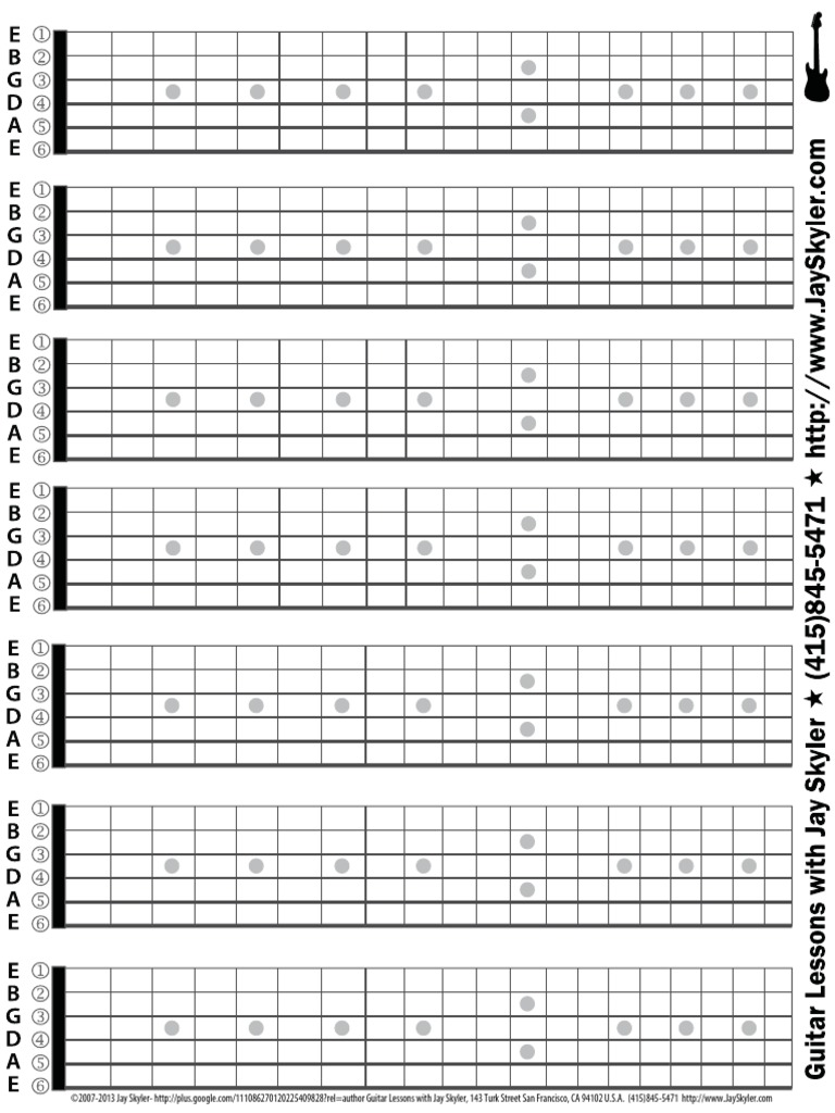 Blank Guitar Neck Fretboard Charts 7 Diagrams Per Page by Jay Skyler 8 ...