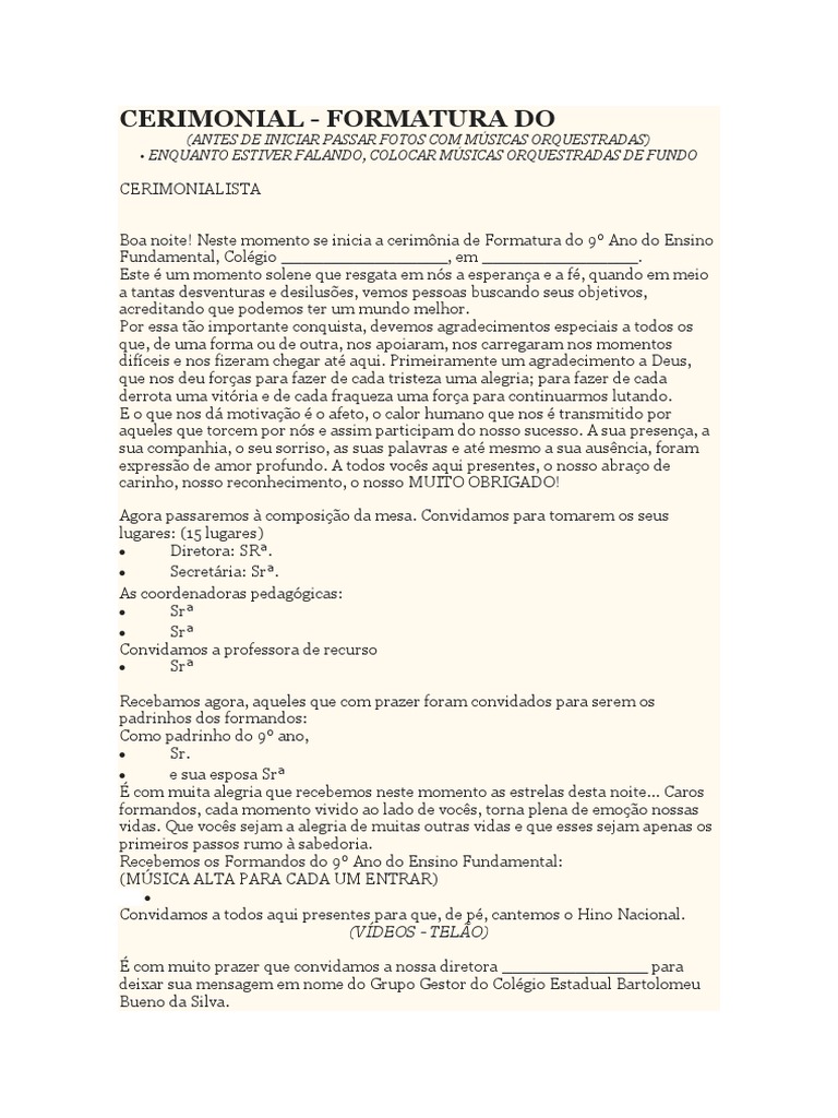 Cerimonial 9 Ano e 3 Serie | PDF | Faculdade | Sabedoria