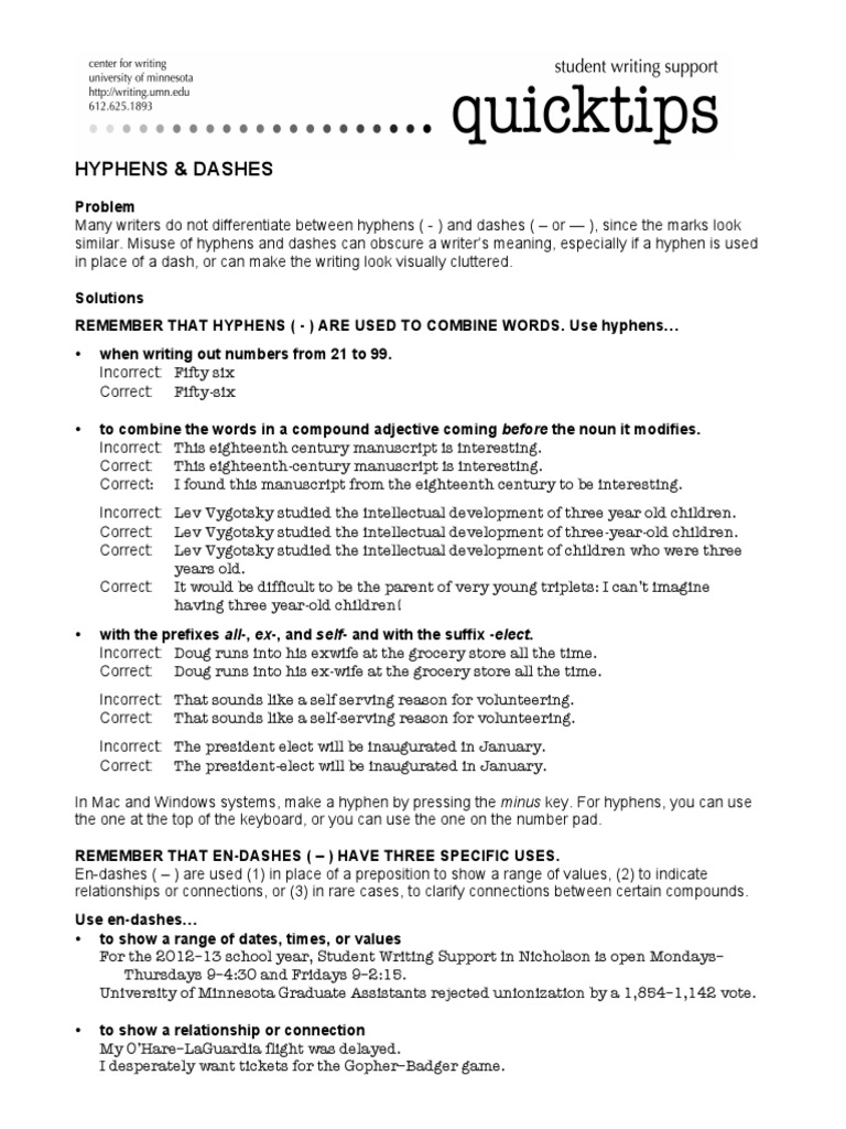 Hyphens & Dashes | PDF | Language Mechanics | Linguistics