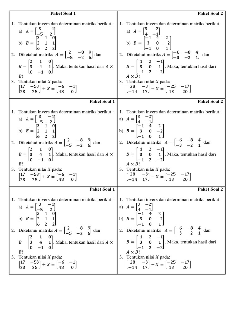 Soal Matriks: Invers, Determinan, dan Operasi | PDF