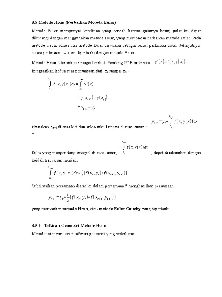 Y' (X) F (X, y (X) ) : 8.5 Metode Heun (Perbaikan Metoda Euler) | PDF