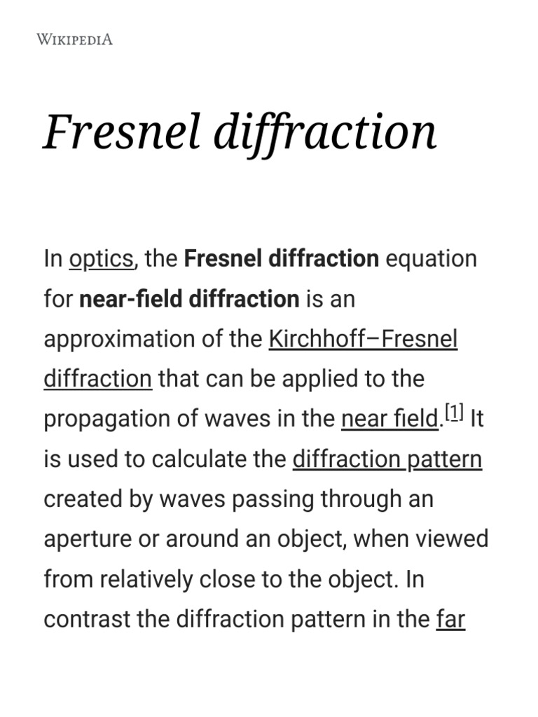 Fresnel Diffraction - Wikipedia PDF | PDF | Diffraction | Oscillation