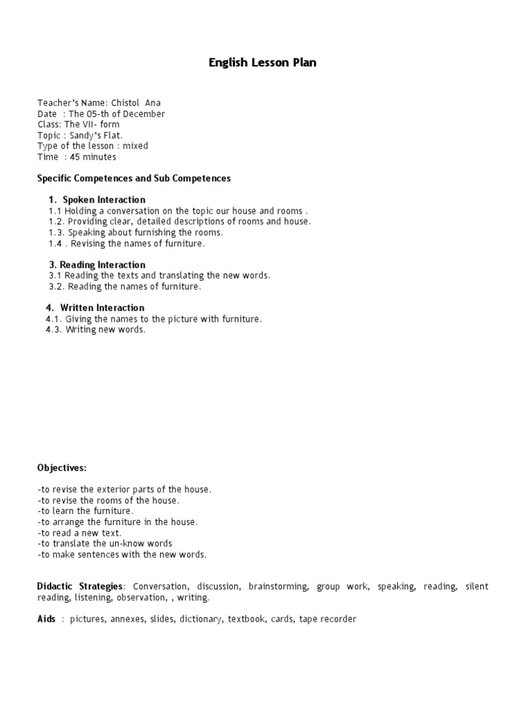 Furniture Lesson Plan | PDF | Lesson Plan | Behavior Modification