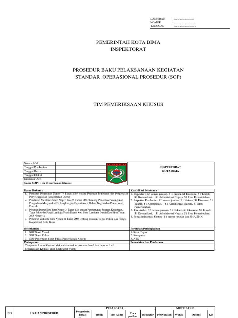 SOP Tim Pemeriksaan Khusus Bima | PDF