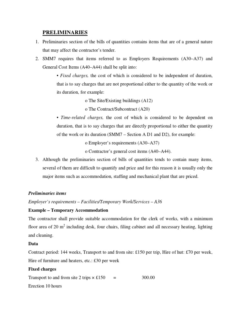 Quantifying and Pricing Preliminaries Items in Bills of Quantities Such ...