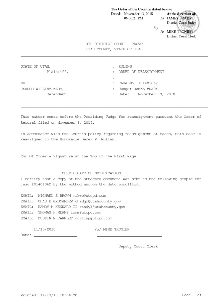 Jerrod Baum Order of Reassignment | PDF