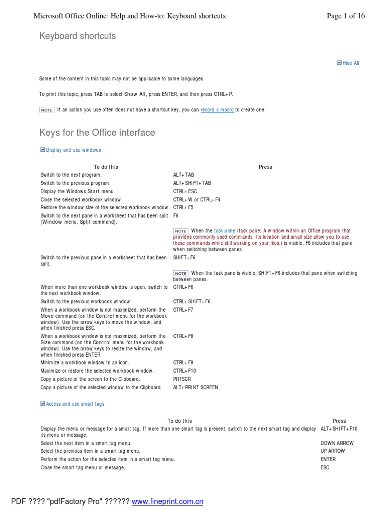 Excel Keyboard Shortcuts | PDF | Menu (Computing) | Tab (Gui)