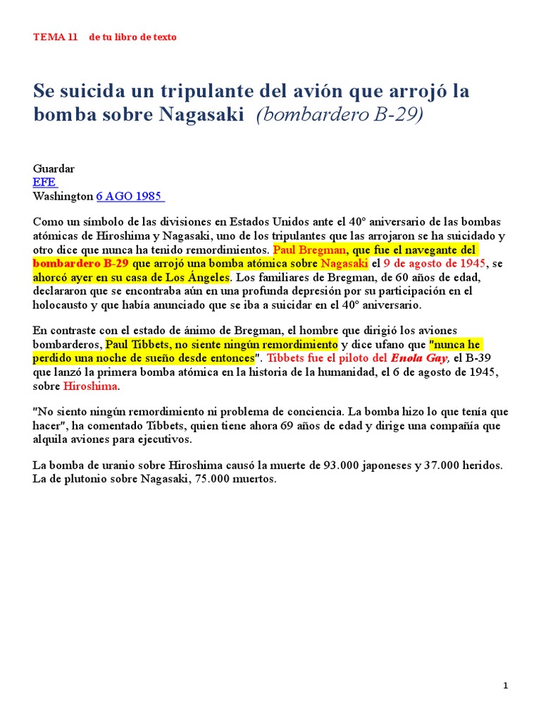 Suicidio de tripulante del B-29 Fat Man | PDF | Guerra | Bombardeos ...