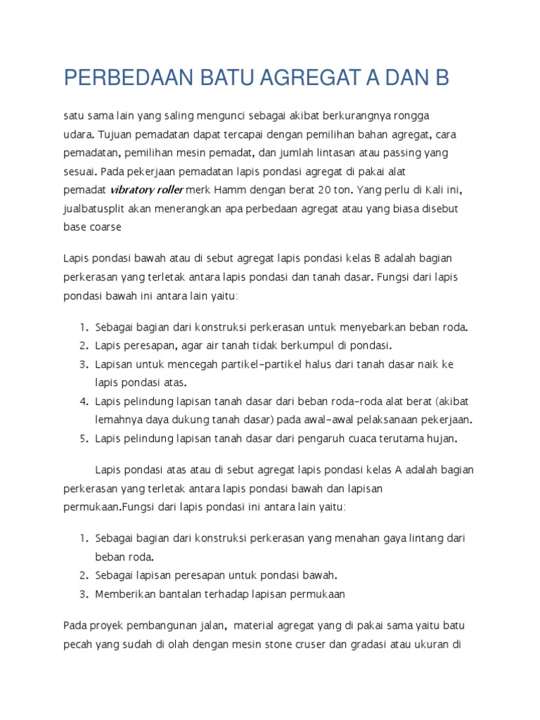 Perbedaan Batu Agregat A Dan B | PDF