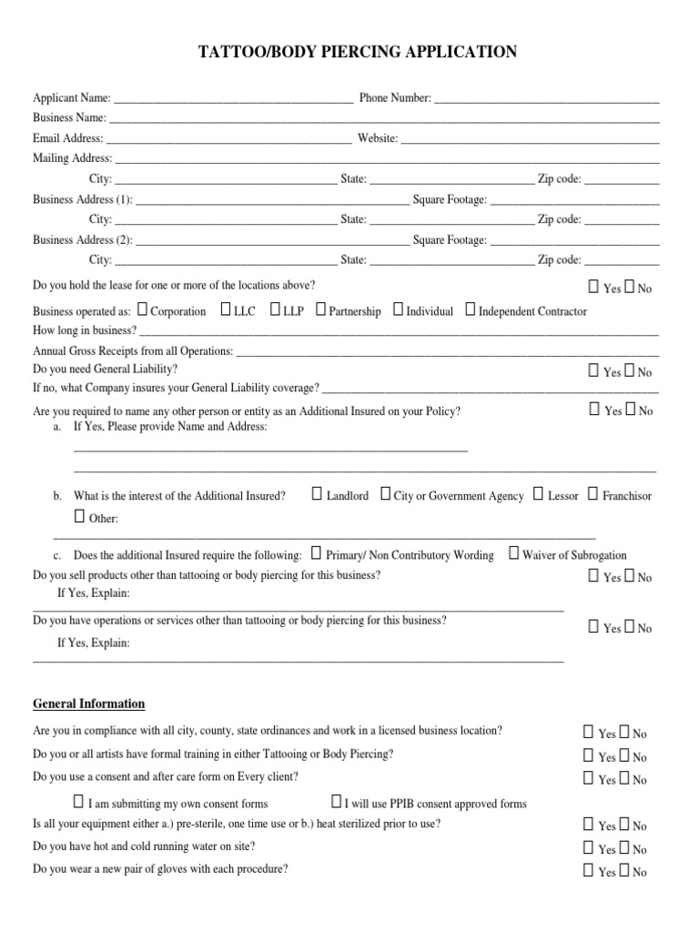 Tattoo Application | PDF | Insurance | Tattoo