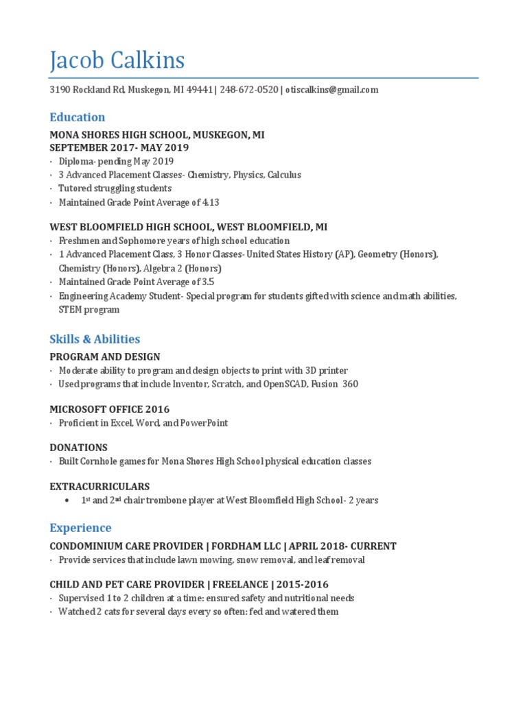 Calkins - Resume Rough Draft | PDF