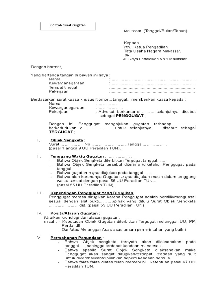 Contoh Surat Gugatan | PDF | Hukum