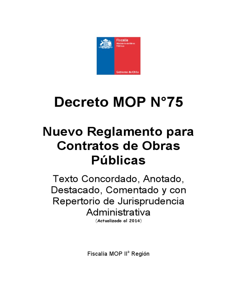 Decreto MOP N°75 Nrcop | PDF | Presupuesto | Regulación