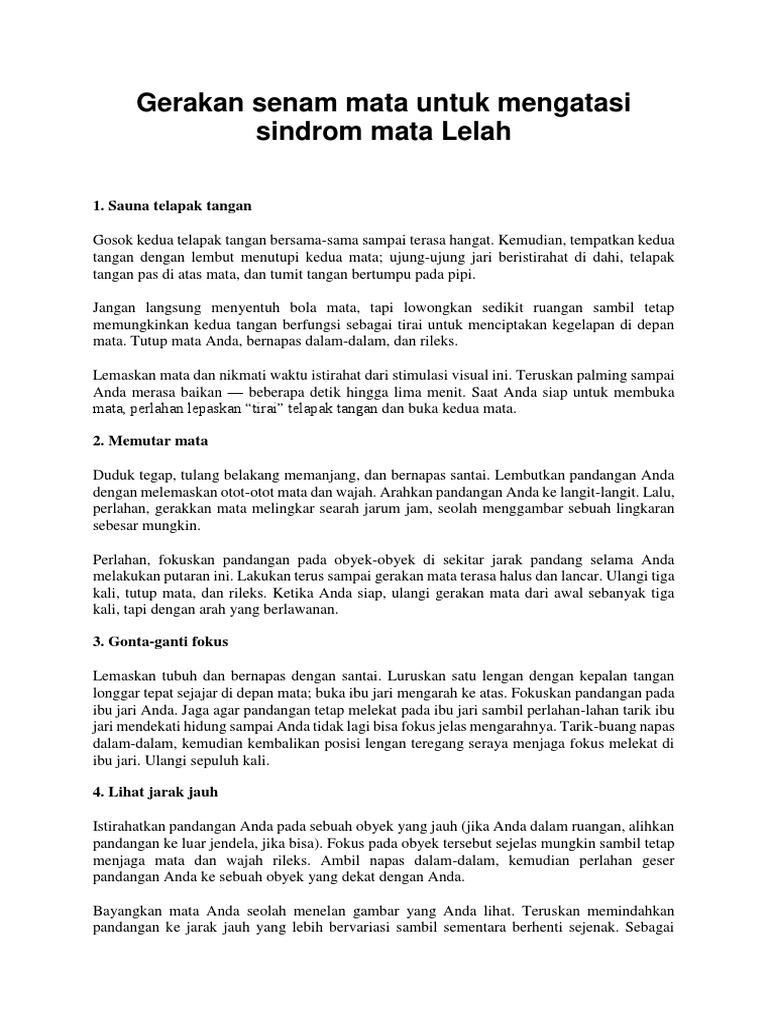 Gerakan Senam Mata Untuk Mengatasi Sindrom Mata Lelah | PDF