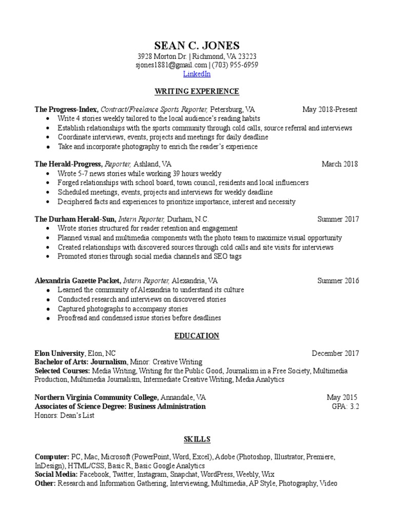 Resume Sean - Jones Onlineversion2018 | PDF | Multimedia | Social Media