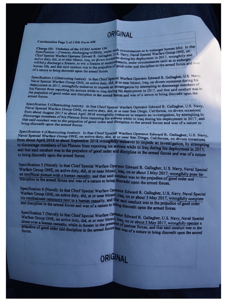 Charge Sheet For The Navy SEAL Accused of War Crimes in Mosul | PDF