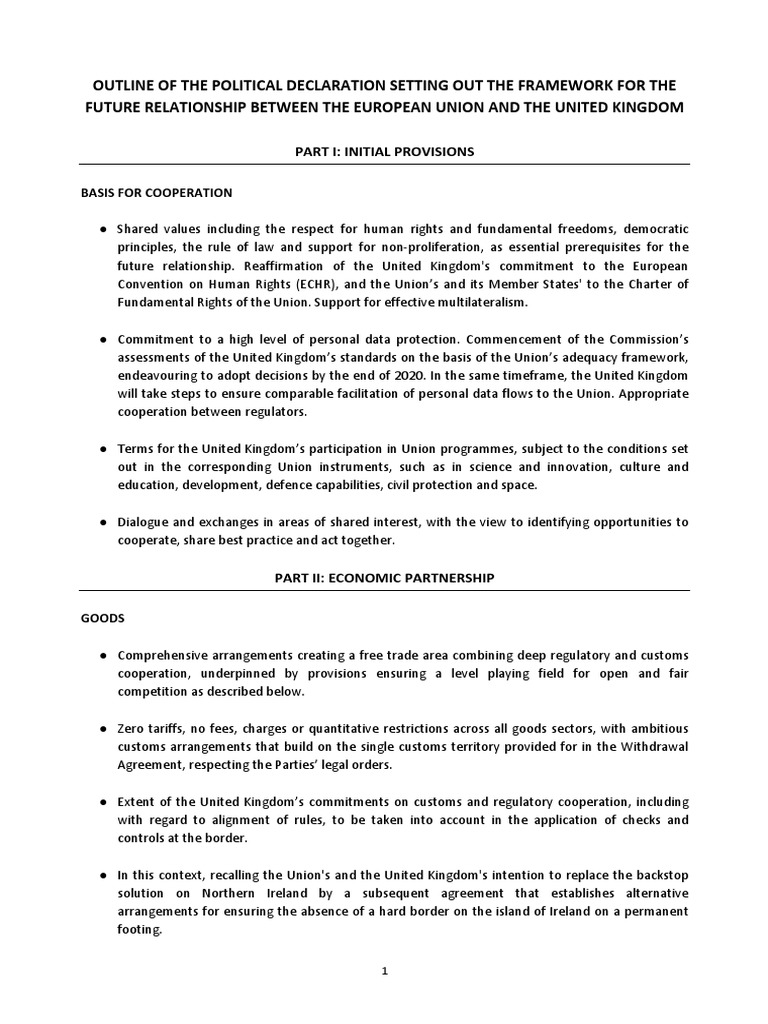 14 November Outline Political Declaration On The Future Relationship ...