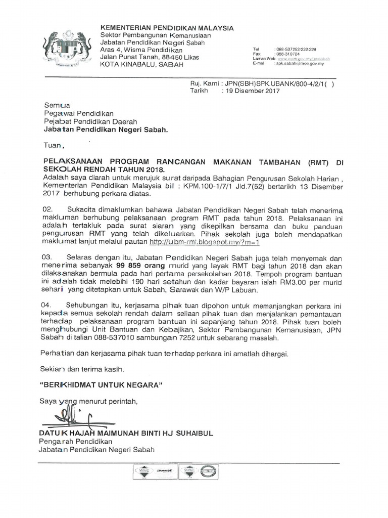 Pelaksanaan RMT SK2018 | PDF