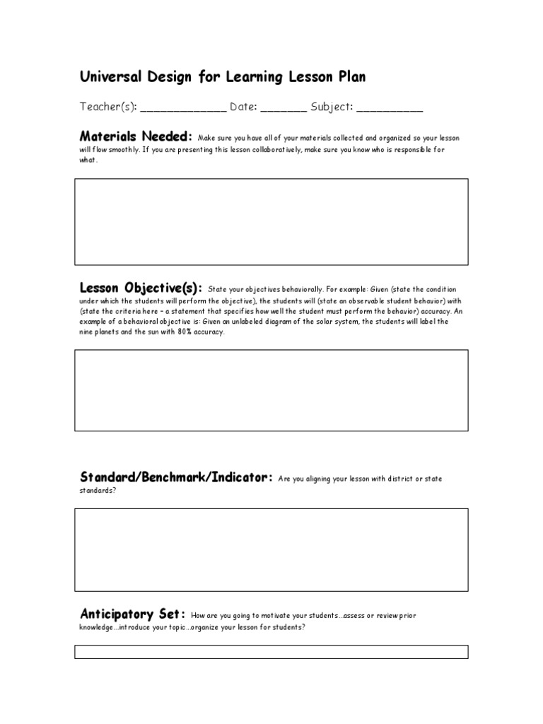 Universal Design For Learning Lesson Plan | PDF | Behaviorism | Lesson Plan