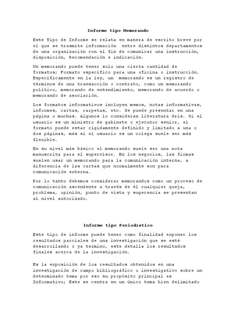 Tipos de Informes y Memorandos | PDF | Memorándum